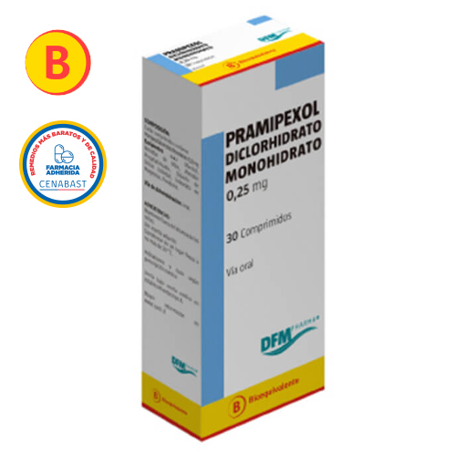 Pramipexol Diclorhidrato Monohidrato 0,25 mg x 30 Comprimidos (DFM ...