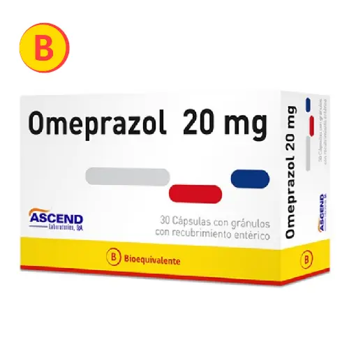 Omeprazol 20 mg x 30 Cap (Ascend) Gránulos con Recubrimiento Entérico - EcoFarmacias