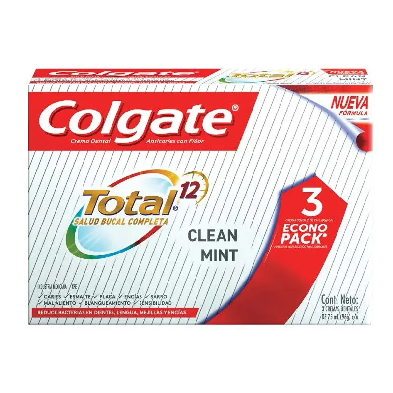 Pack Colgate Total 12 Clean Mint x 3 Und 75 Ml - EcoFarmacias