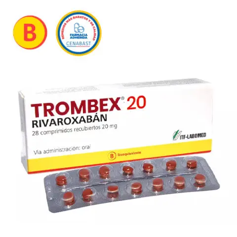 Trombex Rivaroxaban 20 mg x 28 Comprimidos Recubiertos - EcoFarmacias