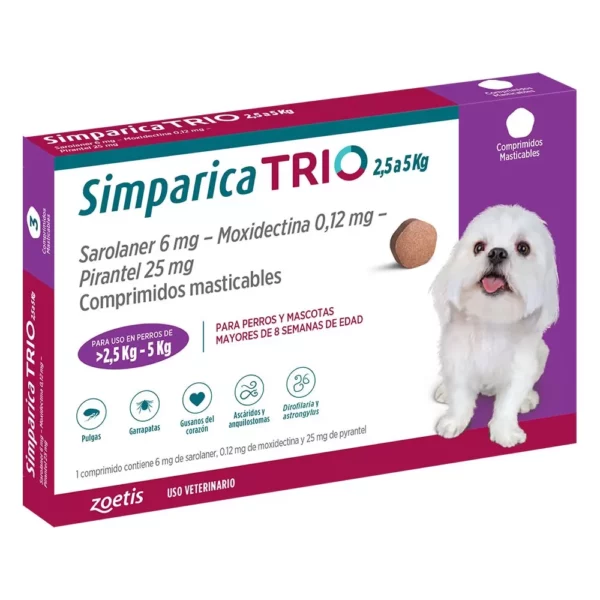Simparica Trio (2,5 - 5 kg) x 1 Comprimido Masticable - EcoFarmacias